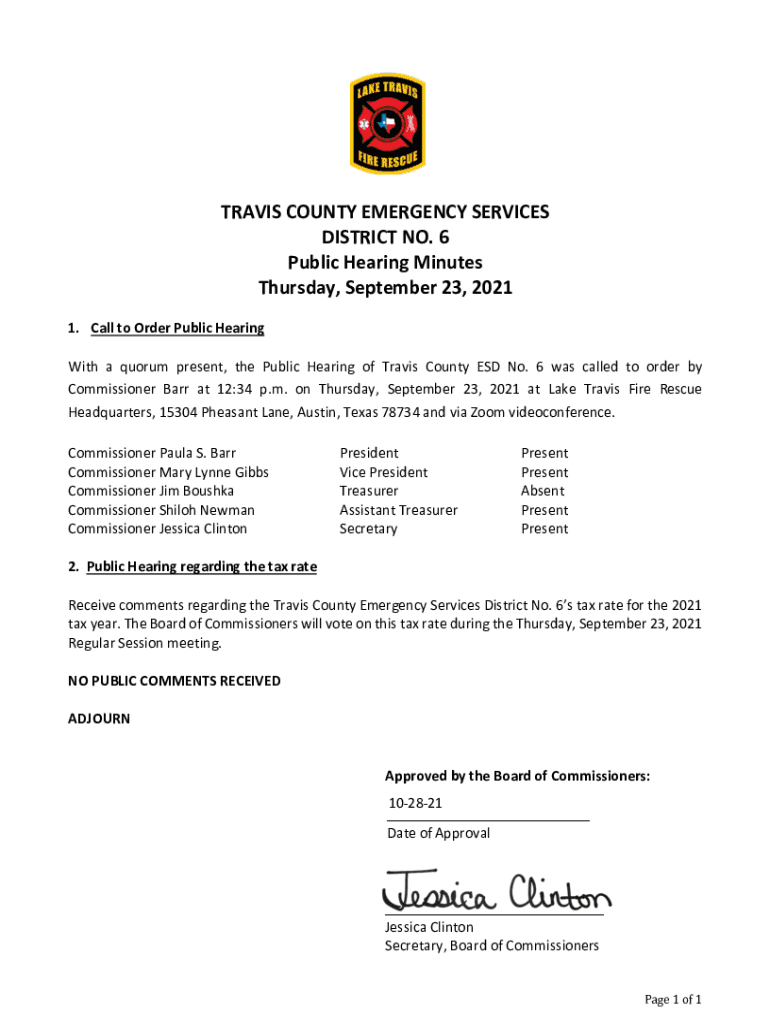 Fillable Online TRAVIS COUNTY EMERGENCY SERVICES DISTRICT NO. 6 Public ...