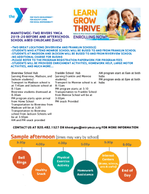 Fillable Online Manitowoc Two Rivers YMCA SACC - JacksonChild care ...