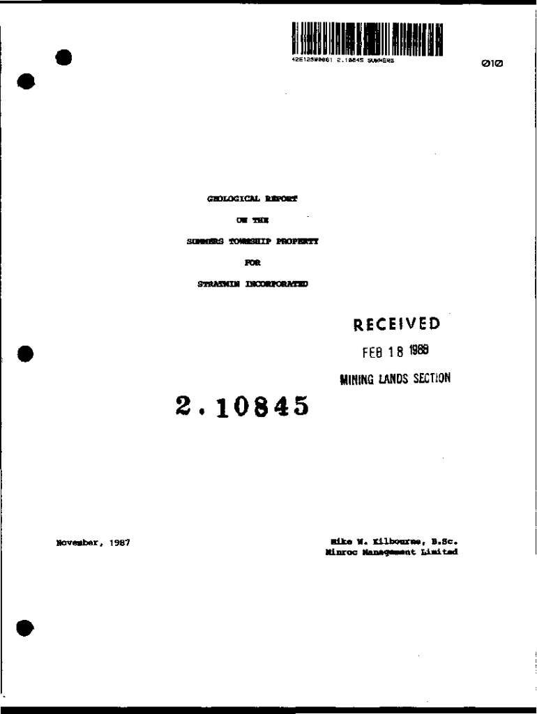 Fillable Online GEOL RPT ON THE SUMMERS TWP PROP - Geology Ontario Fax ...
