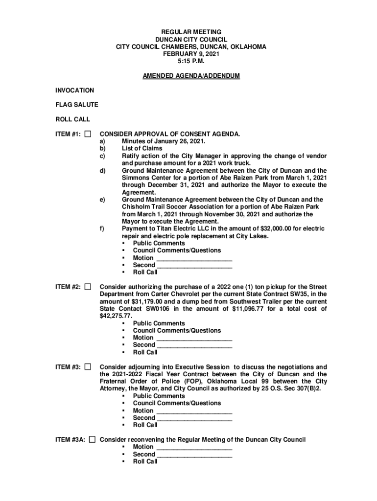 Fillable Online DUNCAN CITY COUNCIL CITY COUNCIL CHAMBERS, Fax Email ...