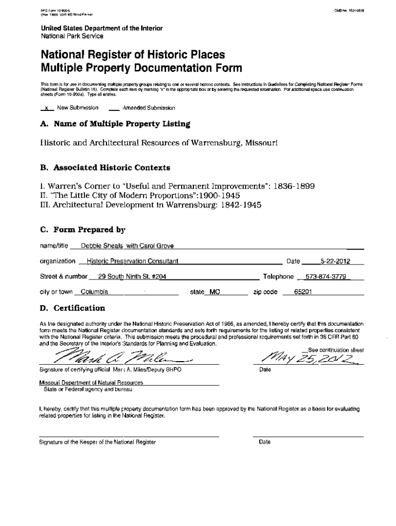 Fillable Online Get the free NPS Form 10900b United States Department ...