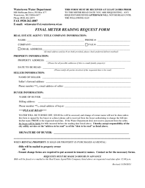 Fillable Online FINAL METER READING REQUEST FORM Fax Email Print ...