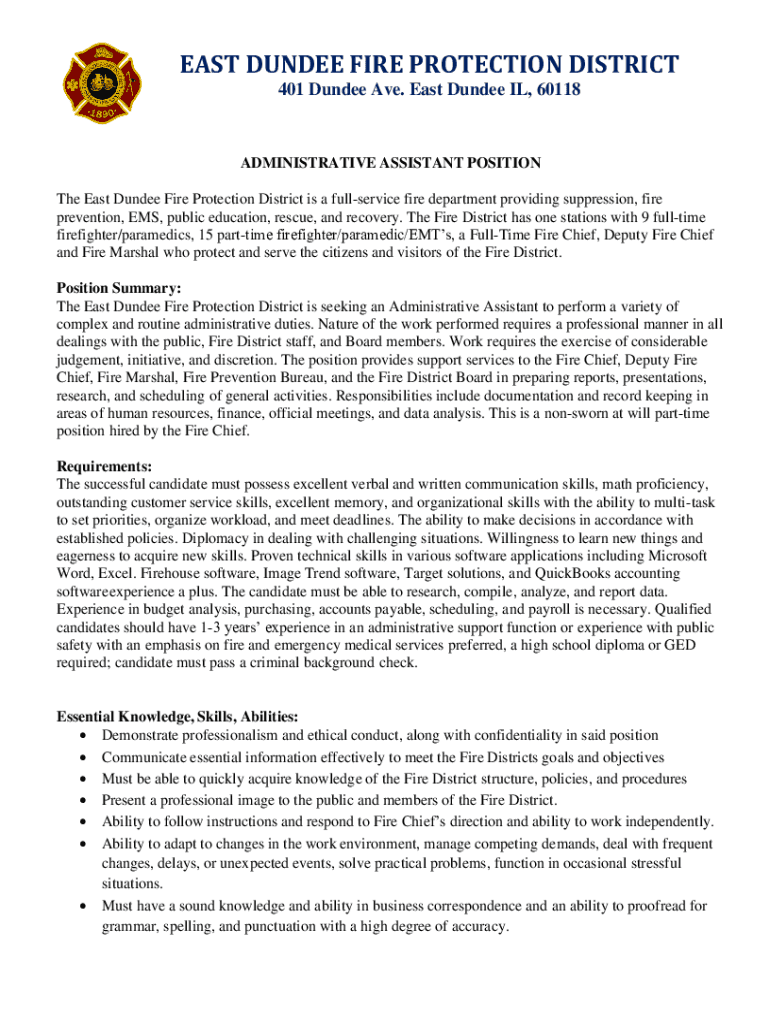 Fillable Online East Dundee Fire Department 401 Dundee Ave East Dundee ...