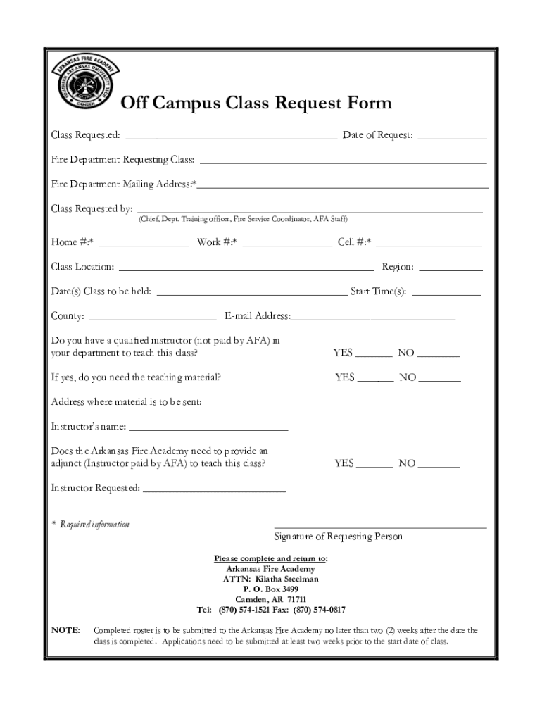 Fillable Online TFACA REQUEST FOR OFF-CAMPUS COURSE - TN Fax Email ...