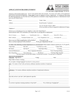 Fillable Online APPLICATION FOR EMPLOYMENT - Colorado Fax Email Print - pdfFiller