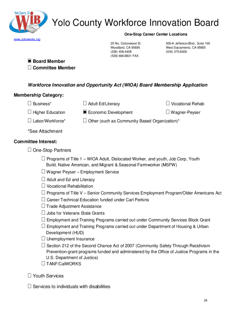 Fillable Online Yolo County Workforce Innovation Board - YoloWorks Fax ...