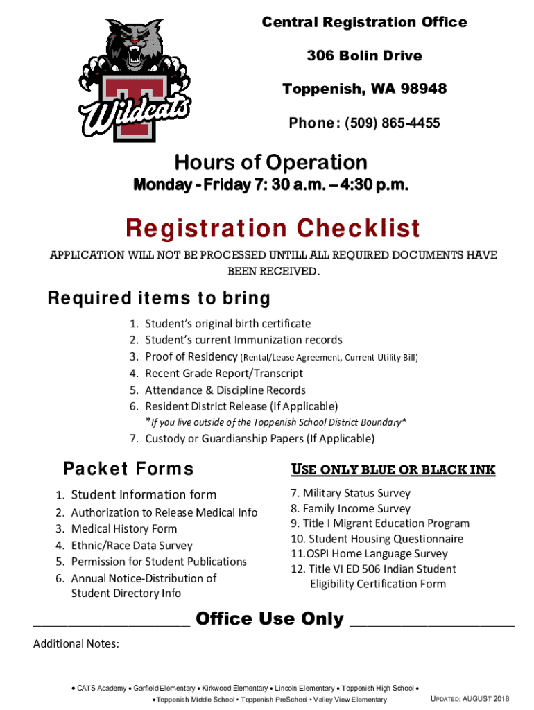 Enrollment Packet Fillable English - Toppenish School District: Fill ...