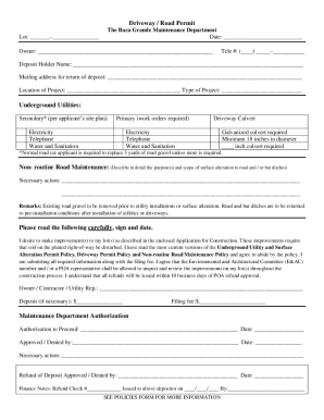 Fillable Online Driveway / Road Permit The Baca Grande Maintenance ...