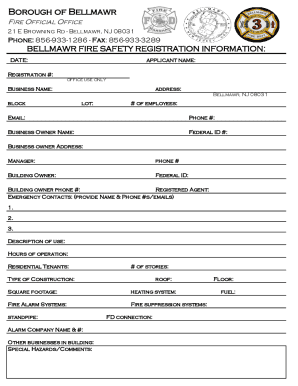Fillable Online Fire Registration form - Borough of Bellmawr Fax Email ...