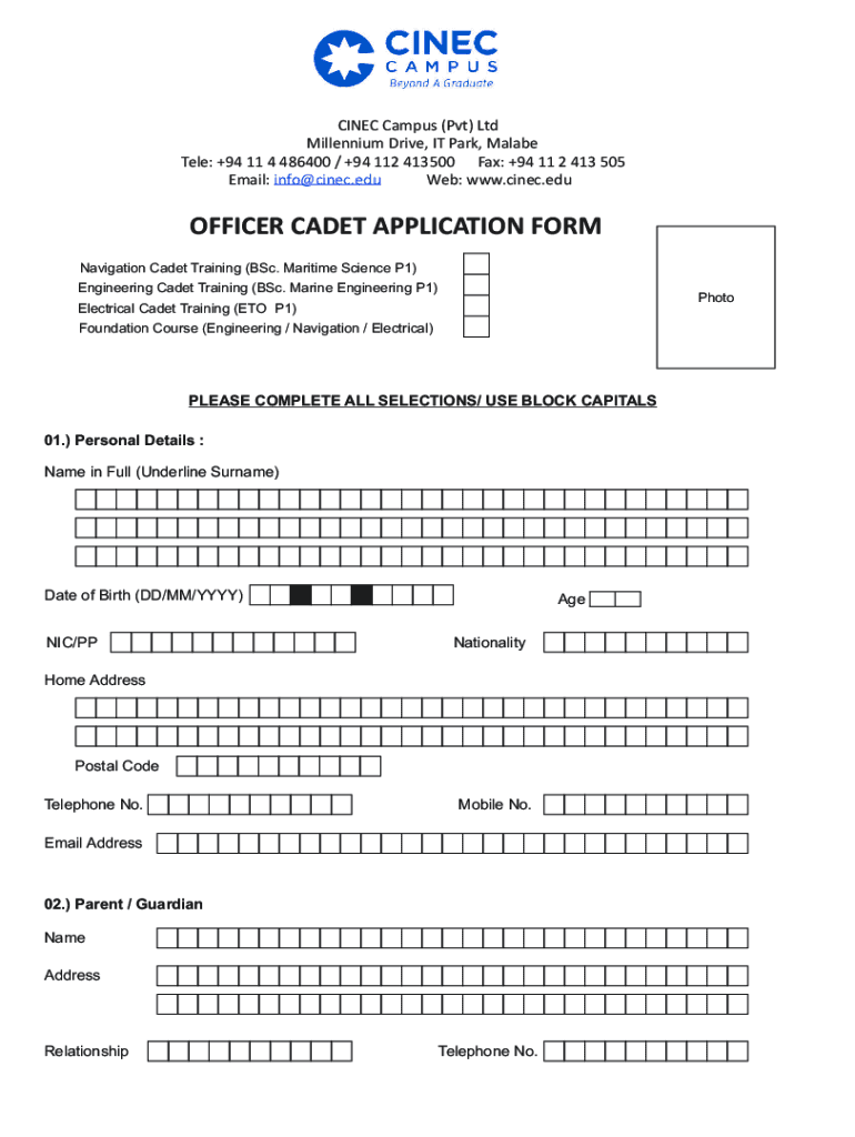 Fillable Online Officer Cadet - Application Form Fax Email Print ...
