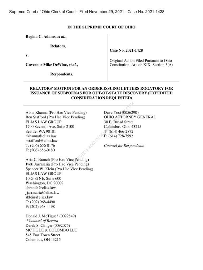 Fillable Online IN THE SUPREME COURT OF OHIO Regina Adams, et al. Case ...