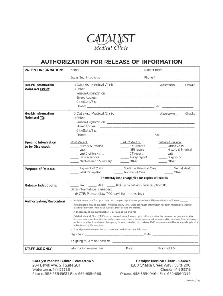 Fillable Online Authorization for Release of Information - PDF Free ...