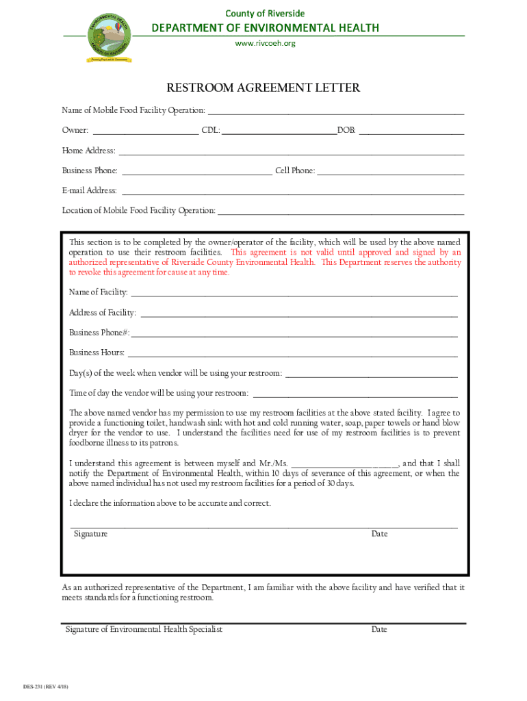 Fillable Online Sample Restroom Facility Agreement - Harwich MA Fax ...