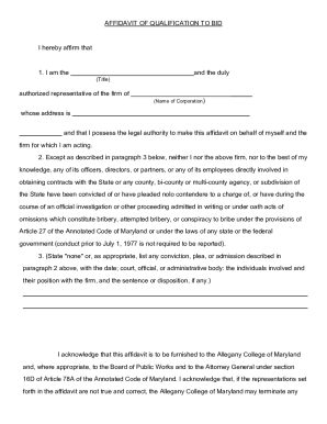 Fillable Online BID/PROPOSAL AFFIDAVIT A AUTHORIZED REPRESENTATIVE Fax Email Print - pdfFiller