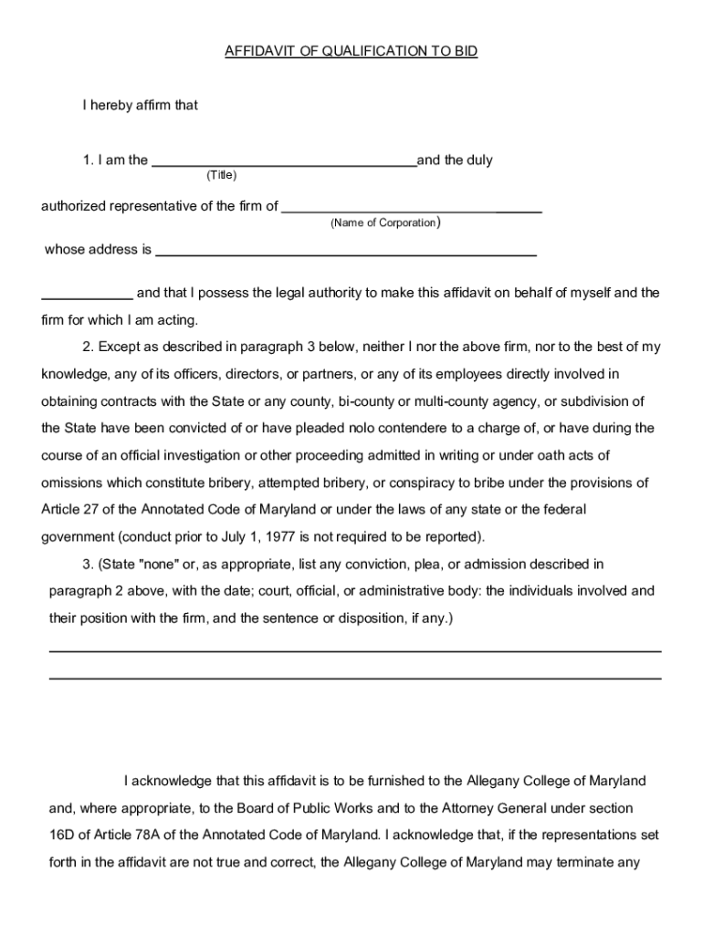 Fillable Online BID/PROPOSAL AFFIDAVIT A AUTHORIZED REPRESENTATIVE Fax Email Print - pdfFiller
