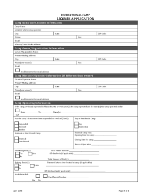 Fillable Online Fillable Online Camp Name and Location Information Fax ...