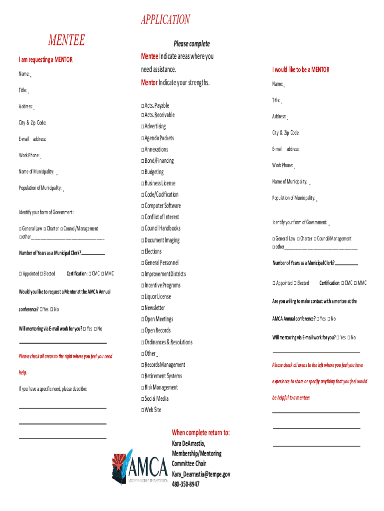 Fillable Online AMCA MEMBERSHIP/MENTORING AND REGION LEADERS ... Fax ...