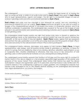 Fillable Online Artist/Artwork Release Sample Form - Edit, Fill, Sign ...