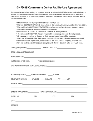 Fillable Online GHFD #8 Community Center Facility Use Agreement Fax ...