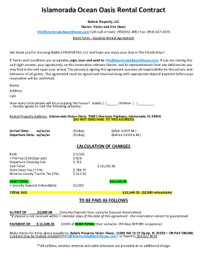 Fillable Online Islamorada Ocean Oasis Rental Contract Fax Email Print ...