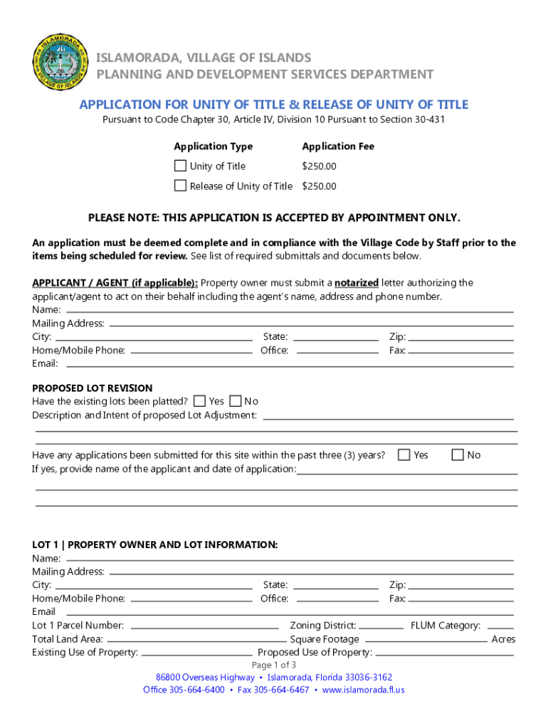 FL Application For Unity Of Title & Release Of Unity Of Title ...