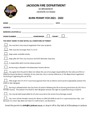 CA Burn Permit - City Of Jackson 2021-2025 - Fill and Sign Printable ...