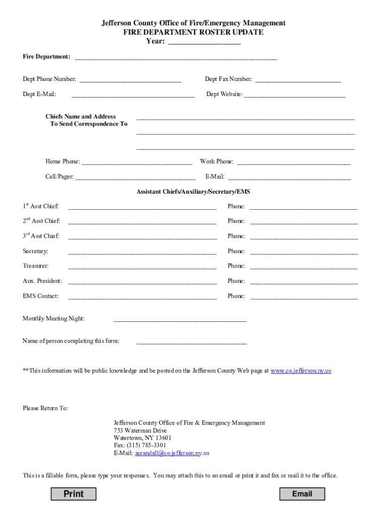 NY Fire Department Roster Update Form - Fill Online, Printable ...