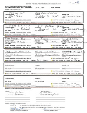 Fillable Online Contract 201846136 Pre Bid Conference Sign In Sheet Fax ...
