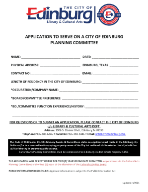 Fillable Online APPLICATION TO SERVE ON A CITY OF EDINBURG PLANNING ...