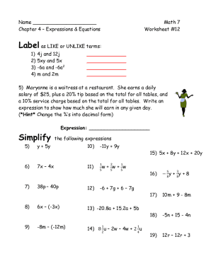 Fillable Online Algebra Worksheet -- Simplifying Linear Expressions ...