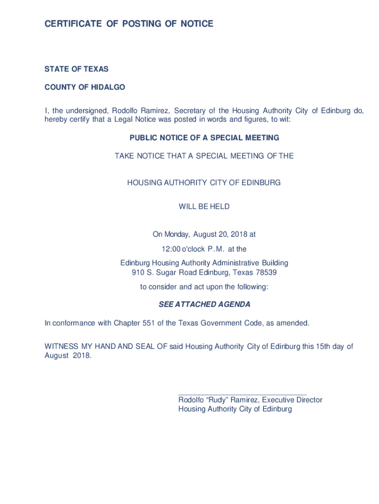 Fillable Online certificate of posting of notice - Edinburg Housing ...