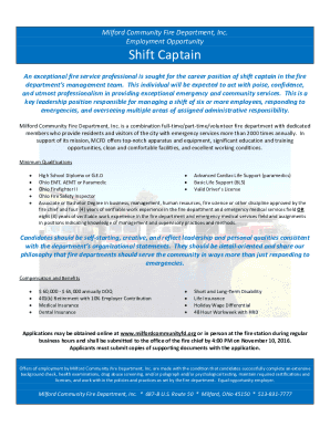 Fillable Online Shift Captain - Milford Community Fire Department Fax ...