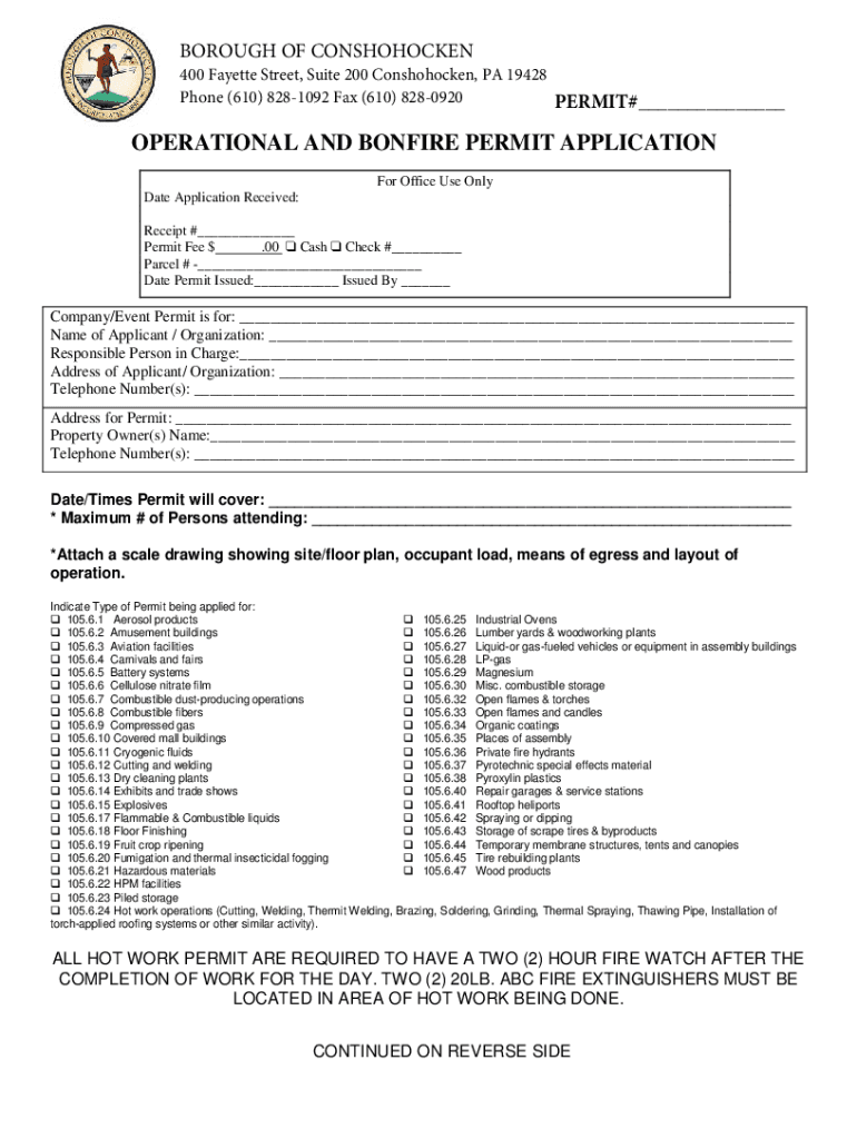 PA Operational and Bonfire Permit Application Form - Fill Online ...