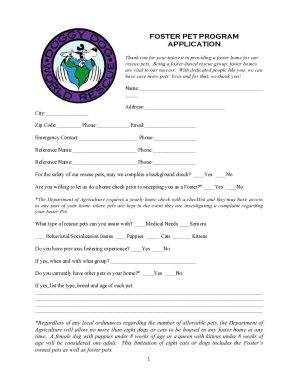 Fillable Online Foster Application FormMountain Pet Rescue Website Fax ...