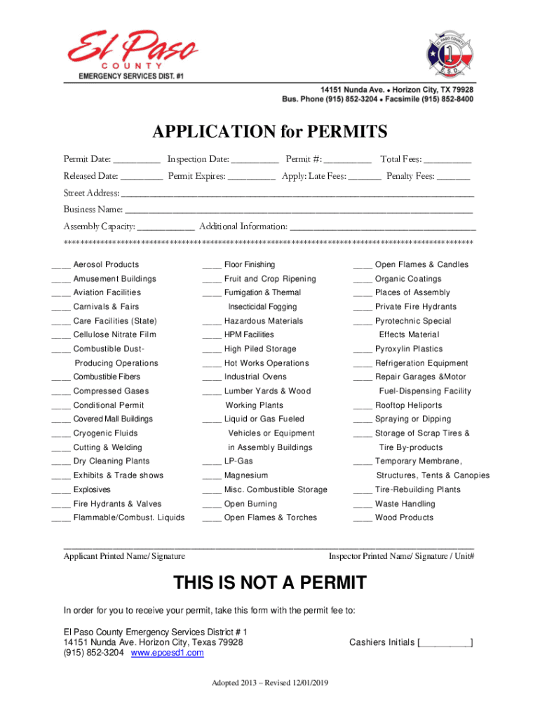 Fillable Online APPLICATION for PERMITS - El Paso County Emergency ...
