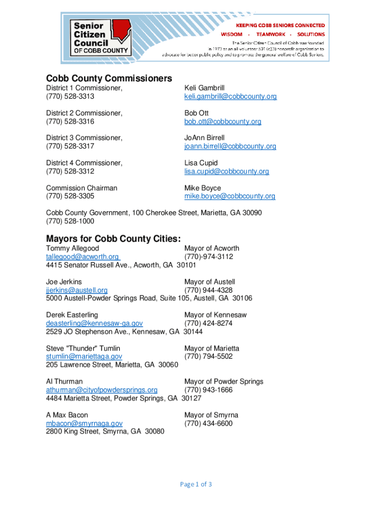 Fillable Online Cobb County Commissioners Mayors for Cobb County Cities ...