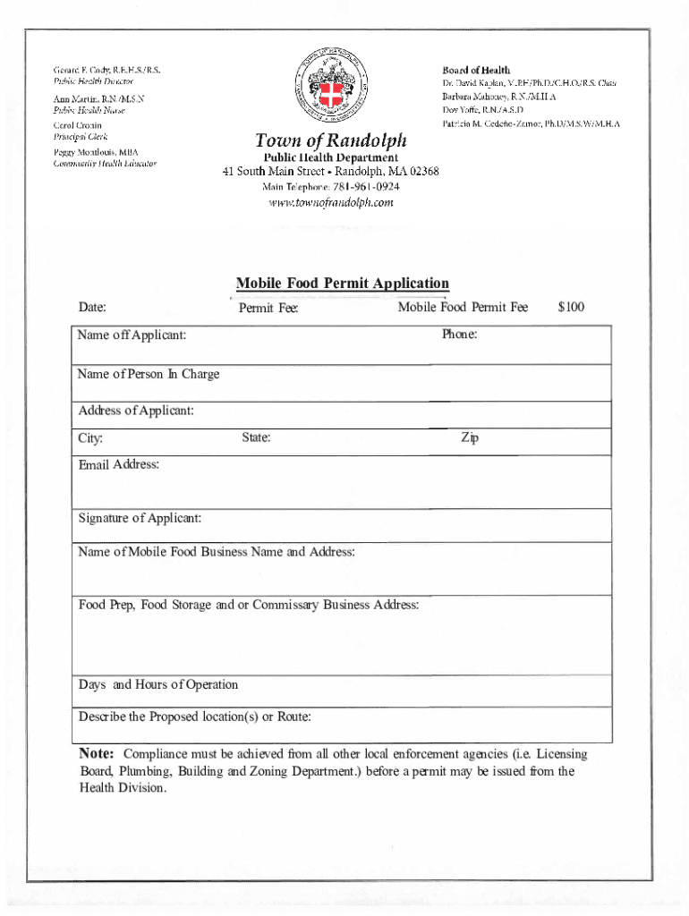 Fillable Online Regulation MOBILE FOOD VEHICLE PERMIT APPLICATION Fax ...