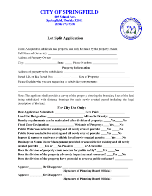 Fillable Online Lot Split ApplicationCity of Springfield Florida Fax ...