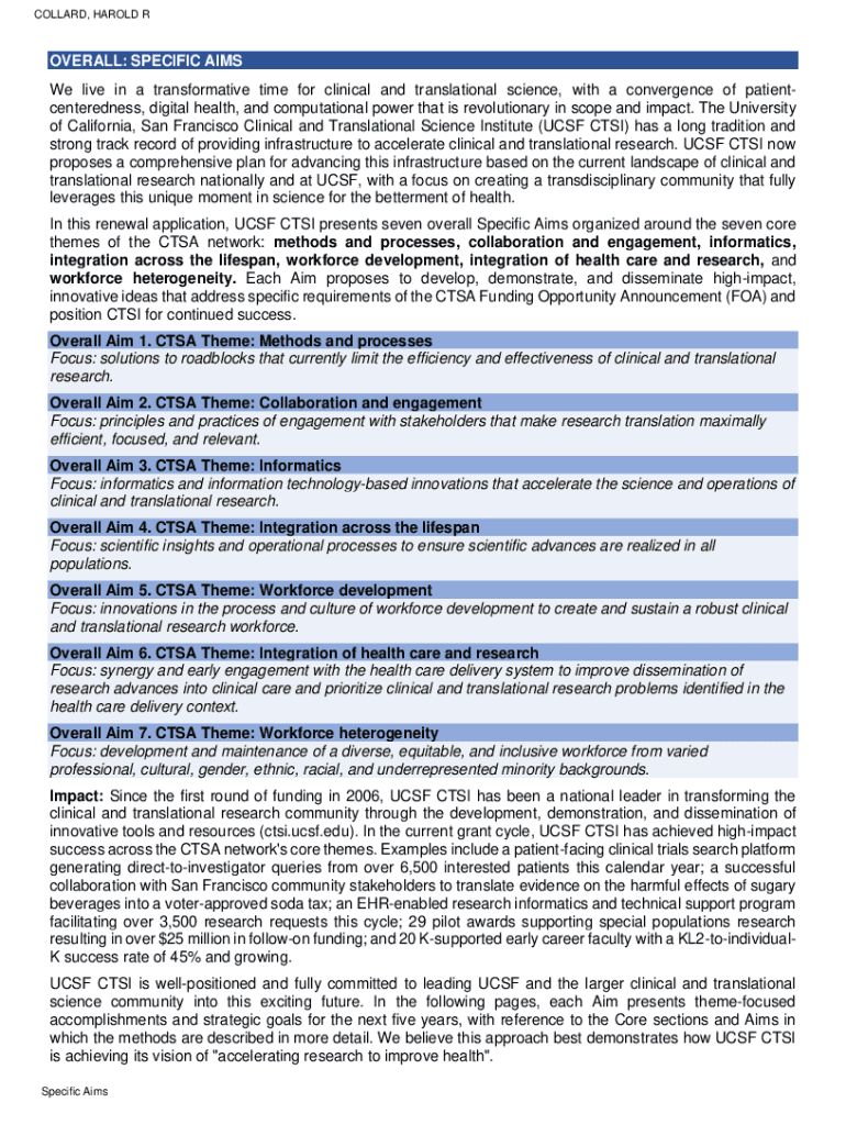Fillable Online ctsi ucsf overall: specific aims - UCSF Clinical ...