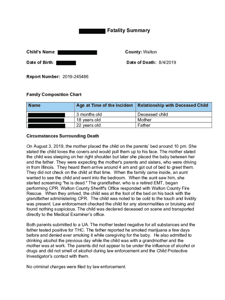 Fillable Online www.myflfamilies.com childfatality reportsChilds Name ...