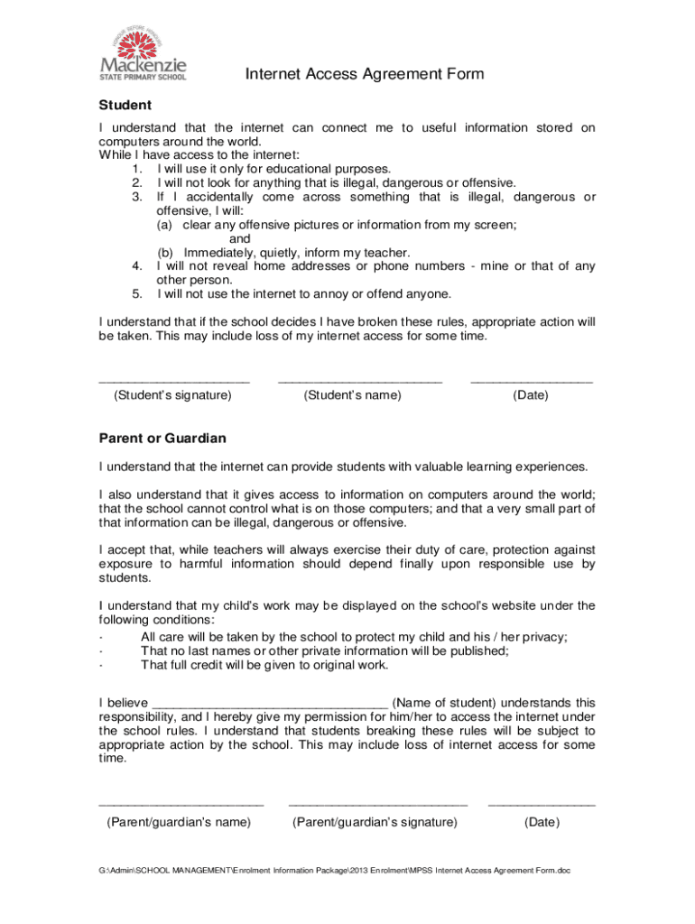Fillable Online Internet Access Agreement Form Fax Email Print - pdfFiller