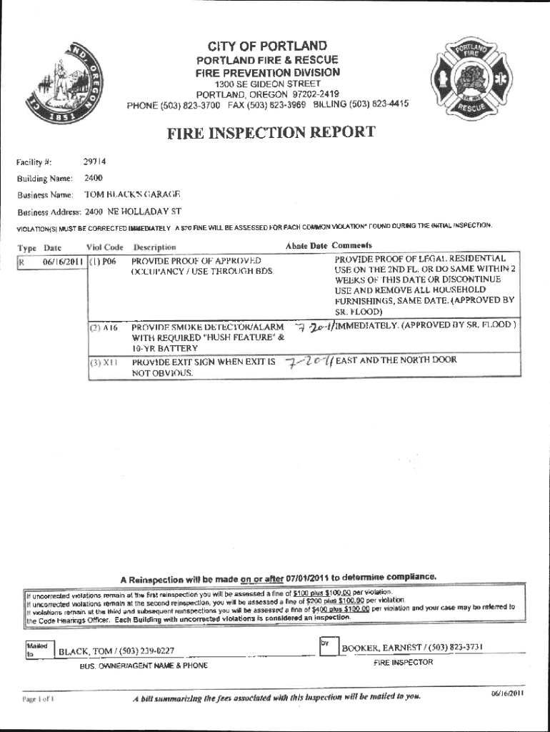 Fillable Online FIRE INSPECTION R.EPORT Fax Email Print - pdfFiller