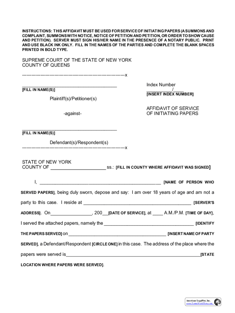 Fillable Online www.nycourts.govinitaffofserviceINSTRUCTIONS: THIS AFFIDAVIT MUST BE USED FOR ...