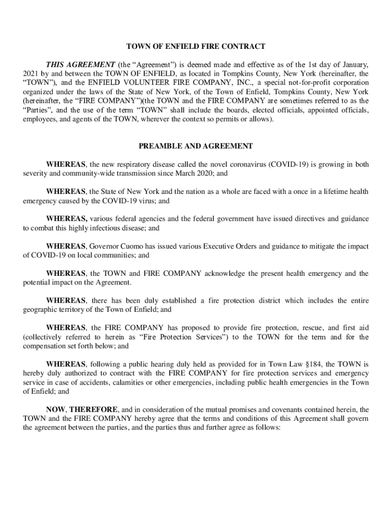 Fillable Online Town of Enfield Fire Contract Sample ContractsLaw ...