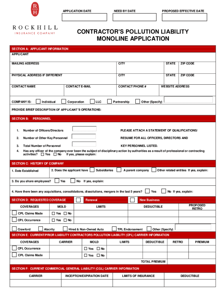 Fillable Online PDF Site Pollution Liability Application - US Risk Fax ...