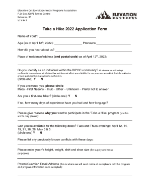 Fillable Online TAKE A HIKE 2020 APPLICATION.docx Fax Email Print - pdfFiller