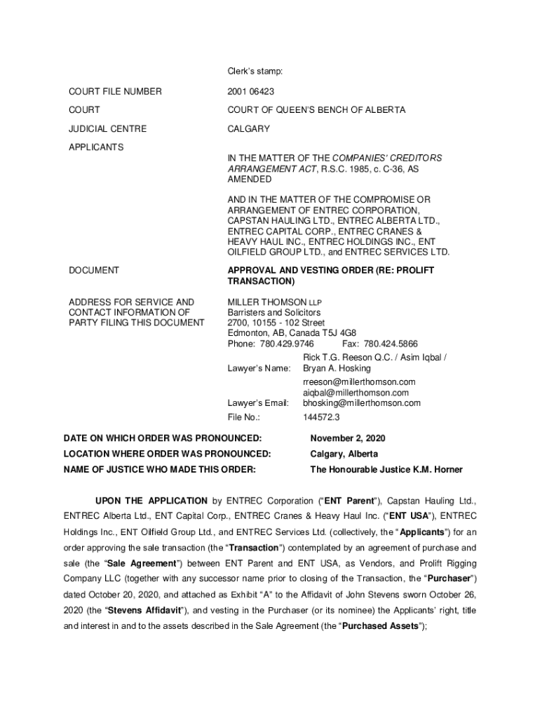 Fillable Online Fillable Online PDF Clerk's stamp: COURT FILE NUMBER ...