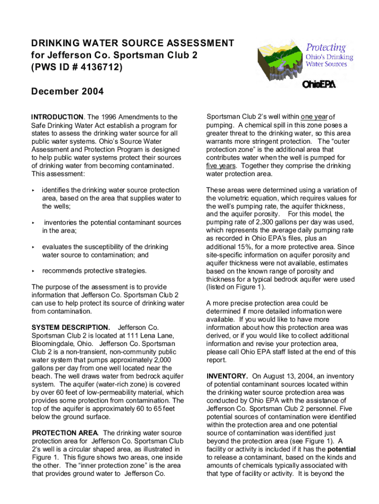 Fillable Online wwwapp epa ohio DRINKING WATER SOURCE ASSESSMENT for ...