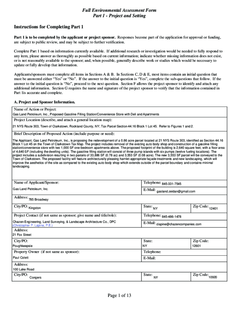 Fillable Online Full Environmental Assessment Form Part 1 - dryden.ny ...
