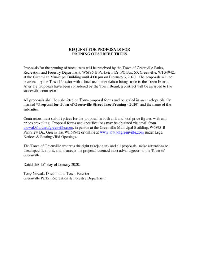 Fillable Online REQUEST FOR PROPOSALS FOR PRUNING OF STREET TREES Fax ...